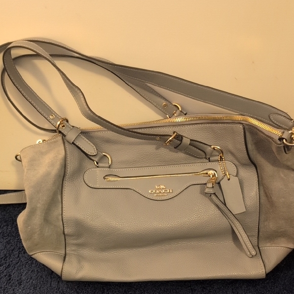 Coach | Bags | Coach Light Gray Leather And Suede Shoulder Bag | Poshmark